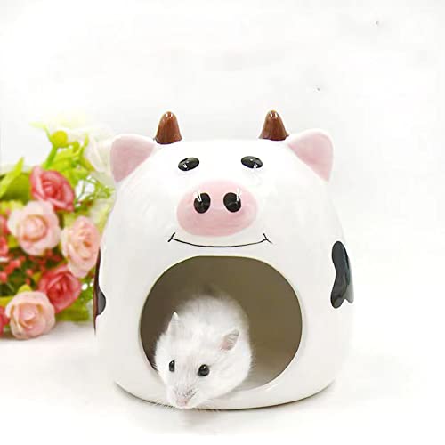 Hamster Hideout, Small Animal Hideout, Ceramic Pet House, Cows Shape Hamster House Cave Mini Hut Cage - S/L