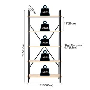 Vlsrka 5 Tier Industrial Bookshelf with 3 LED Lights,Tall Bookshelf Large Etagere Bookshelf Open Display Shelves Wood and Metal Standing Bookshelf Modern Bookcase Storage Shelving Unit for Home Office