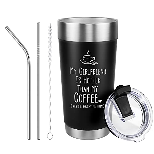 Boyfriend Gifts from Girlfriend - 20 Ounce Engraved Black Stainless Steel Insulated Travel Mug, Unique Valentines Day, Anniversary or Birthday Gifts for Him from Girlfriend, Gift Idea for boyfriend