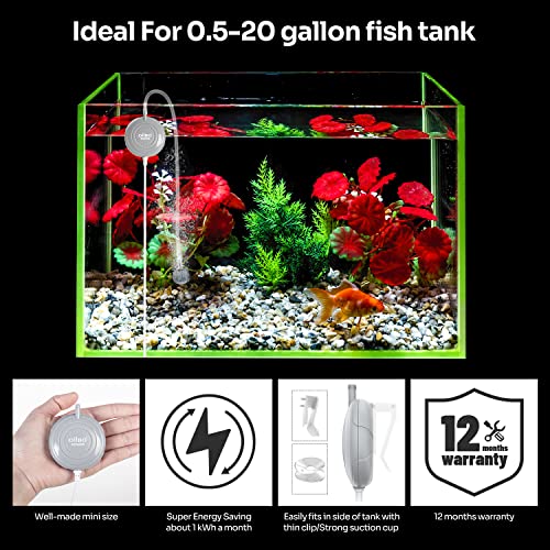 OIIBO Super Quiet Aquarium Air Pump, Powerful Fish Tank Air Bubbler for 0.5-20 Gallon Small Aquarium, 1.5W Energy Saving Mini Oxygen Aerator Pump with Air Pump Accessories