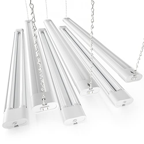 Ensenior 6 Pack Linkable LED Utility Shop Light, 4 FT 4400lm, 36W Equivalent 280W, 5000K Daylight, 48 Inch Integrated Fixture for Garage&Workbench, Surface or Hanging Mount, White, ETL Certified