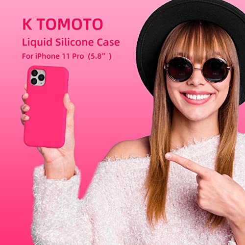 K TOMOTO Compatible with iPhone 11 Pro Case Liquid Silicone, Soft Gel Rubber Full Body Protective Cover with Microfiber Lining, Phone Case for iPhone 11 Pro 5.8 Inch (Hot Pink)