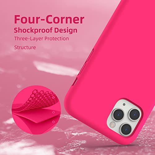 K TOMOTO Compatible with iPhone 11 Pro Case Liquid Silicone, Soft Gel Rubber Full Body Protective Cover with Microfiber Lining, Phone Case for iPhone 11 Pro 5.8 Inch (Hot Pink)