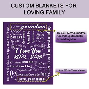 SIMIEEK Custom Blanket for Grandma Personalized to My Grandma from Grandkids Letter Throw Blanket for Couch Bed Sofa, Mothers Day Birthday Gifts