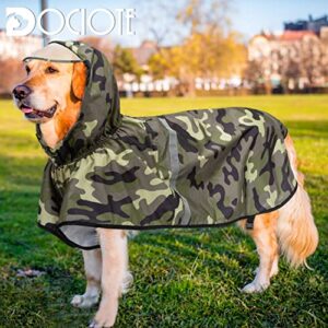 Dog Raincoat with Adjustable Belly Strap and Leash Hole - Hoodie with Reflective Strip - Waterproof Slicker Lightweight Breathable Rain Poncho Jacket for Medium Large Dogs - Easy to Wear