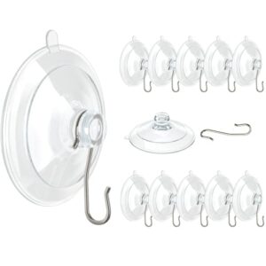 vis'v suction cup hooks, upgraded small clear suction cups with metal hooks 1.77 inches removable suction cups for window glass door kitchen bathroom shower wall - 12 pcs