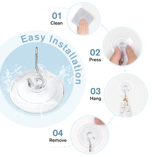 VIS'V Suction Cup Hooks, Upgraded Small Clear Suction Cups with Metal Hooks 1.77 Inches Removable Suction Cups for Window Glass Door Kitchen Bathroom Shower Wall - 12 Pcs