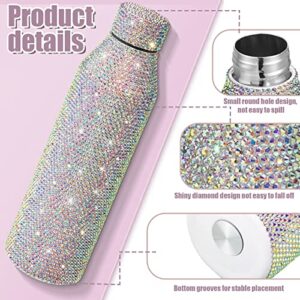 Diamond Water Bottle Cute Rhinestone Water Bottles for Women Stainless Steel Bling Tumbler Refillable Bling Cups with Rhinestones Crystal Insulated Bottles with Sponge Cup Brush,750ml(White AB Color)