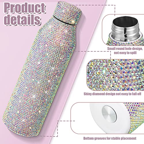 Diamond Water Bottle Cute Rhinestone Water Bottles for Women Stainless Steel Bling Tumbler Refillable Bling Cups with Rhinestones Crystal Insulated Bottles with Sponge Cup Brush,750ml(White AB Color)