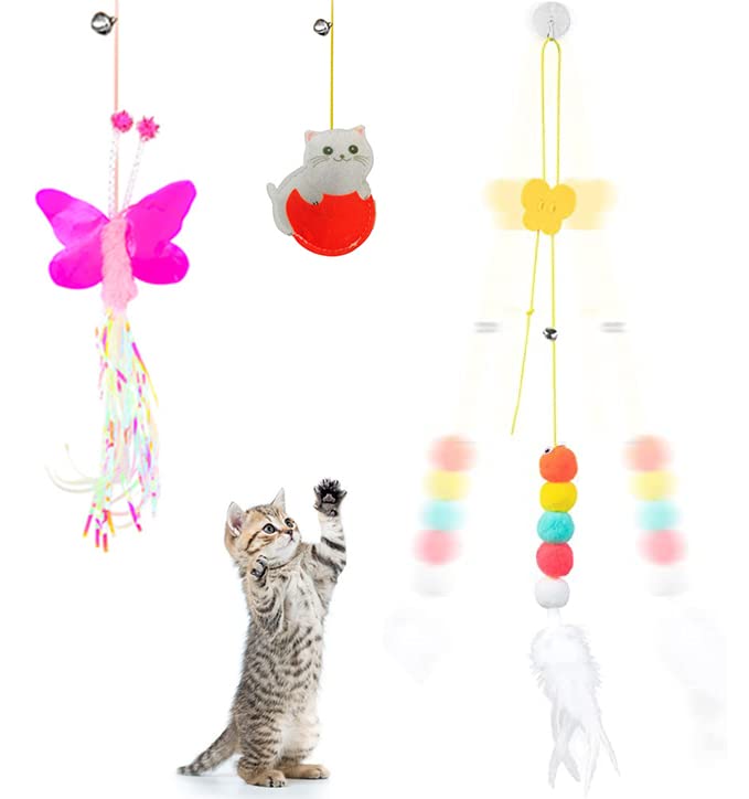 PETNEW Hanging Cat Toys for Indoor Cats,Kitten Toys 3Pack Retractable Cat Toy Rope,Hanging Door Bouncing Cat Toy ,Interactive Cat Toys for Exercise