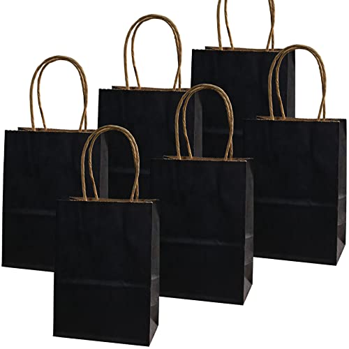 Szehap Mini Black Gift Bags, 50 Pack 4.2 x 2.7 x 5.7 Inch Small Black Paper Bags with Handles Kraft Paper Party Favor Bags