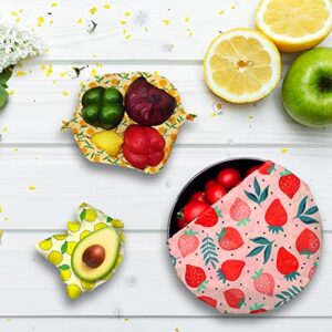 Reusable Beeswax Wrap - 9 Pack Eco-Friendly Beeswax Wraps For Food, Organic, Sustainable, Biodegradable, Zero Waste, Plastic-Free Food Storage, 1L Strawberry, 3M Orange, 5S Lemon Patterns