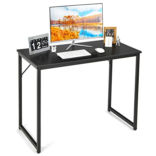 Tangkula Computer Desk, Study Writing Desk W/Heavy Duty Steel Frame, Modern Simple Style Laptop Table for Home Office, Easy Assembly (Black)