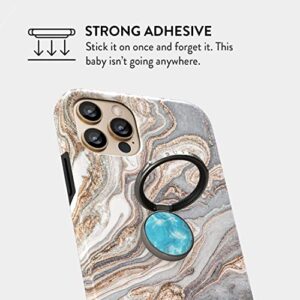 BURGA Stylish Metal Cell Phone Ring Stand Holder, Finger Grip Kickstand 360 Degree Rotation, Blue Teal Marble Stone, Universal Compatible with iPhone iPad Samsung Galaxy Huawei Google Pixel