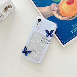 Tuokiou Case for iPhone XR, Butterfly Clear Mood Card Slot Case, Slim Fit Printing Soft TPU Wallet Case with Bumper,Cute Card Holder Pocket Case for Apple iPhone XR 6.1 inch