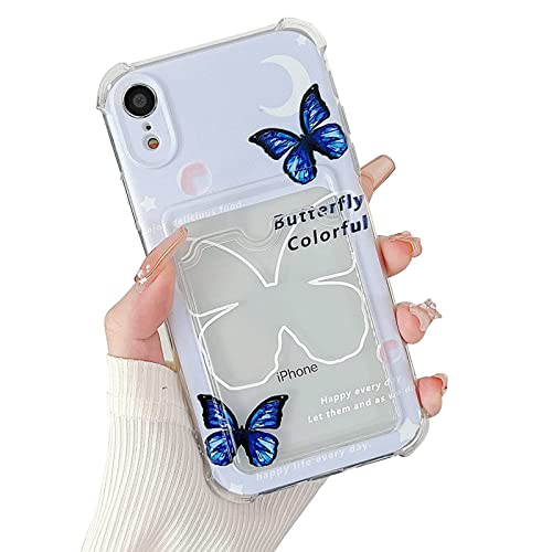 Tuokiou Case for iPhone XR, Butterfly Clear Mood Card Slot Case, Slim Fit Printing Soft TPU Wallet Case with Bumper,Cute Card Holder Pocket Case for Apple iPhone XR 6.1 inch