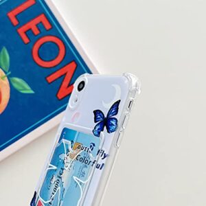 Tuokiou Case for iPhone XR, Butterfly Clear Mood Card Slot Case, Slim Fit Printing Soft TPU Wallet Case with Bumper,Cute Card Holder Pocket Case for Apple iPhone XR 6.1 inch