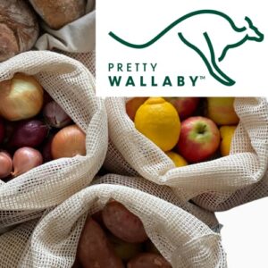 Pretty Wallaby| Onion&Potato Reusable Mesh Bags| Vegetable Storage Bags| 100% Cotton| Set of 3 X-Large Bags&1 Large Linen Bread Bag