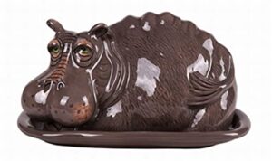 blue sky ceramic hippo butter dish, 7.75-inch length