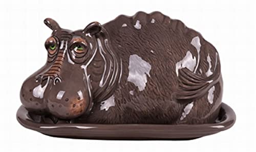 Blue Sky Ceramic Hippo Butter Dish, 7.75-inch Length