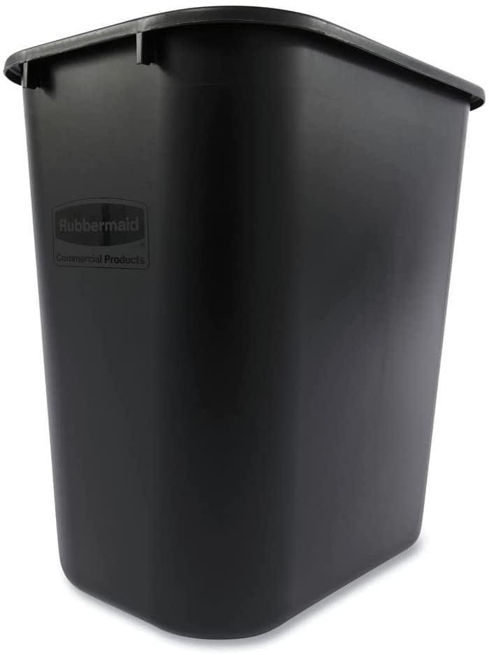 Rubbermaid Commercial 295600BK Deskside Plastic Wastebasket, Rectangular, 7 gal, Black (2)