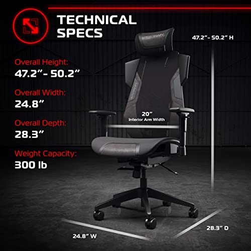 RESPAWN FLEXX Gaming Chair Mesh Ergonomic High Back PC Computer Desk Office Chair - Adjustable Lumbar Support, Seat-Slide, 115 Degree Syncro-Tilt Recline, 2D Armrests & Headrest, 300lb Max - Black