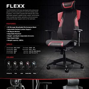 RESPAWN FLEXX Gaming Chair Mesh Ergonomic High Back PC Computer Desk Office Chair - Adjustable Lumbar Support, Seat-Slide, 115 Degree Syncro-Tilt Recline, 2D Armrests & Headrest, 300lb Max - Black