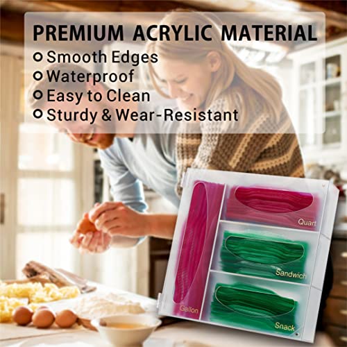 TOP4EVER Ziplock Bag Storage Organizer for Kitchen Drawer, Acrylic Storage Bag Container , Compatible with Gallon, Quart, Sandwich and Snack Bag (Slider and Ziplock Bags)