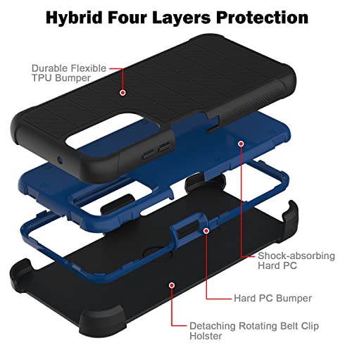 Leptech for Samsung Galaxy A03S Phone Case with Tempered Glass Screen Protector, [Holster Series] Belt Clip Hard Tough Full Heavy Duty Rugged Military Shockproof Armor Cell Phone Cover  (Black)