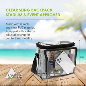 Clear Tote Bag Stadium Approved - Clear Sling Bag, Transparent See Through Small Purse for Men and Women, Beach Bag, Concert, Festival Necessities, Sports Stadium Bag, Work Shoulder Pack - 9x8x6