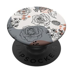 boho roses line art abstract pastel minimalist flowers popsockets standard popgrip