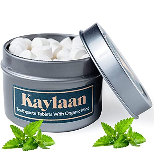 Kaylaan Toothpaste Tablets with Fluoride - Chewable, Plastic-Free, Eco-Friendly, Travel-Friendly & Zero Waste, Fresh Mint Flavor with Xylitol (90 Tabs)