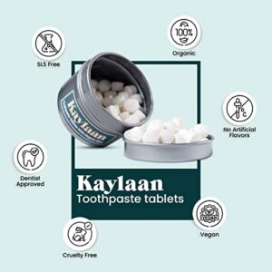 Kaylaan Toothpaste Tablets with Fluoride - Chewable, Plastic-Free, Eco-Friendly, Travel-Friendly & Zero Waste, Fresh Mint Flavor with Xylitol (90 Tabs)