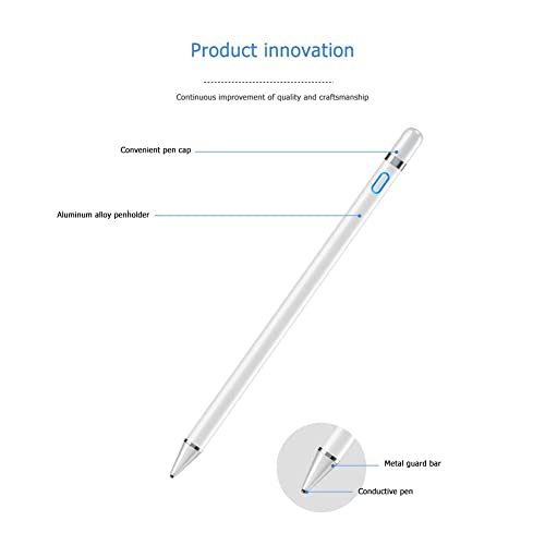 Rechargeable Active Stylus Pencil Compatible for Apple iPad,Stylus Pens for Touch Screens,Fine Point Stylist Compatible with iPhone iPad Pro Air Mini and Other Tablets (White)