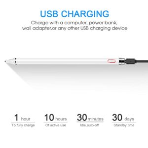 Rechargeable Active Stylus Pencil Compatible for Apple iPad,Stylus Pens for Touch Screens,Fine Point Stylist Compatible with iPhone iPad Pro Air Mini and Other Tablets (White)