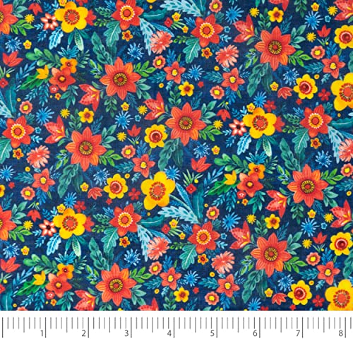 Stitch & Sparkle, Lightweight Fabrics, 100% Cotton, Voile & Lawn, Boho Floral Blue, Cut by The Yard, 54 Inches