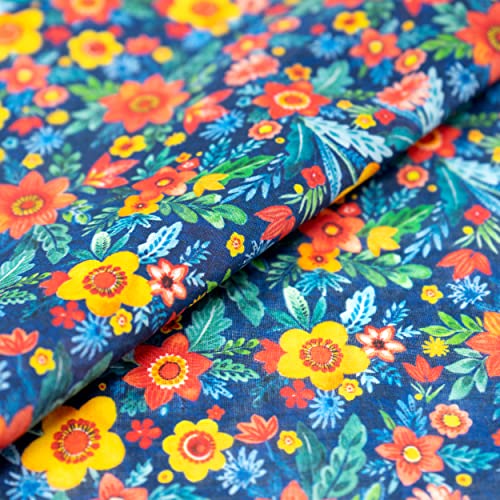 Stitch & Sparkle, Lightweight Fabrics, 100% Cotton, Voile & Lawn, Boho Floral Blue, Cut by The Yard, 54 Inches