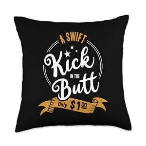 kick butt fun slogans funny a swift kick in the butt price tag martial arts throw pillow, 18x18, multicolor