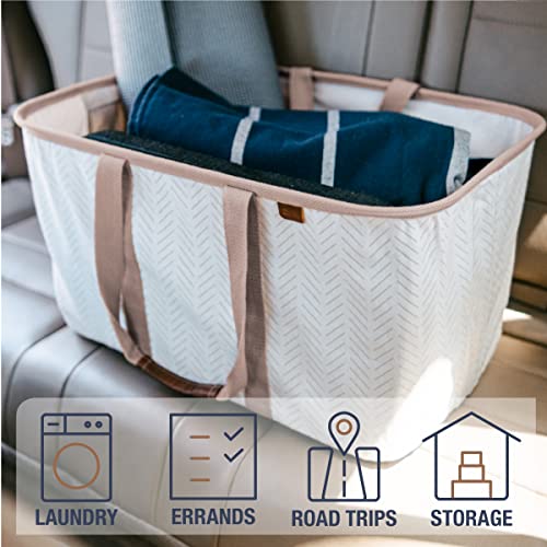 CleverMade Collapsible Fabric Laundry Basket - Premium Foldable Pop-Up Storage Bin - Space Saving Hamper Tote with Long Handles, 2 Pack, Mocha