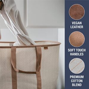 CleverMade Collapsible Fabric Laundry Basket - Premium Foldable Pop-Up Storage Bin - Space Saving Hamper Tote with Long Handles, 2 Pack, Mocha