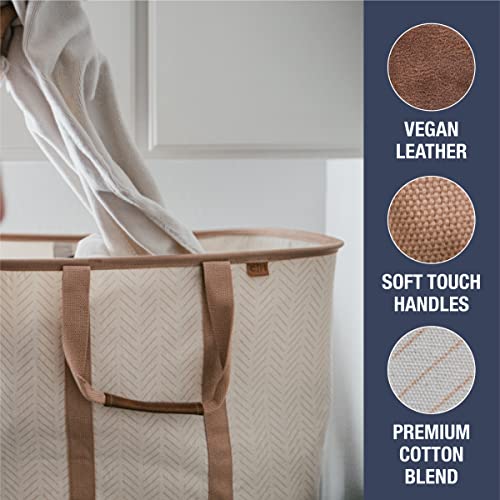 CleverMade Collapsible Fabric Laundry Basket - Premium Foldable Pop-Up Storage Bin - Space Saving Hamper Tote with Long Handles, 2 Pack, Mocha