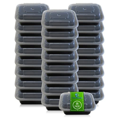 Fonteme Single Compartment Meal Prep - 25 Pack - Small - 12oz - Container with Airtight Lid – Freezer, Microwave & Dishwasher Safe – Stackable – BPA Free Plastic – Meal Prep Storage Container (Black)