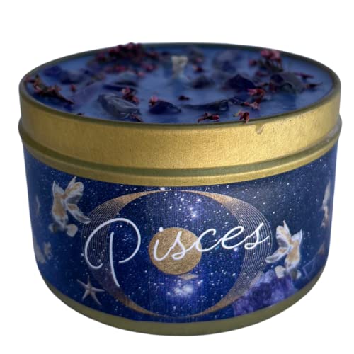 MAMA WUNDERBAR Pisces Zodiac Candle, Gifts for Women, Coconut Candle, Birthdate Candles, Zodiac Gifts for Women, Zodiac Sign Gifts, Astrology Gifts, Crystal Candle, Horoscope Gifts (Pisces)