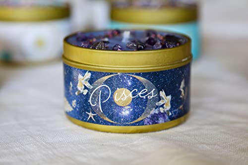 MAMA WUNDERBAR Pisces Zodiac Candle, Gifts for Women, Coconut Candle, Birthdate Candles, Zodiac Gifts for Women, Zodiac Sign Gifts, Astrology Gifts, Crystal Candle, Horoscope Gifts (Pisces)