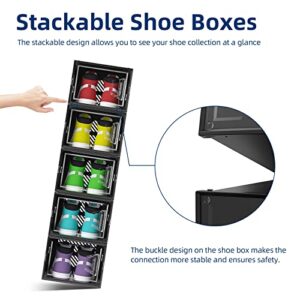 X-Large Shoe Storage Boxes, 8 Pack Black Shoe Box Clear Plastic Stackable, Foldable Plastic Shoe Boxes with Lids, Sneaker Storage for Sneakerheads, Shoe Holder Shoe Organizer Shoe Rack Shoe Bin, Fit for Men/Women US Size 13 (Black)