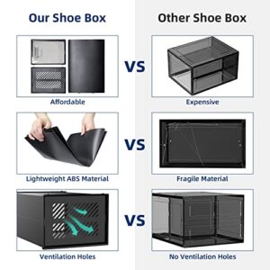 X-Large Shoe Storage Boxes, 8 Pack Black Shoe Box Clear Plastic Stackable, Foldable Plastic Shoe Boxes with Lids, Sneaker Storage for Sneakerheads, Shoe Holder Shoe Organizer Shoe Rack Shoe Bin, Fit for Men/Women US Size 13 (Black)