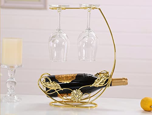 Hongiuia Wine Glass Rack - Metal Wine Bottle rRack Standing Display Rack, Desktop Stemware Storage Rack - Glod