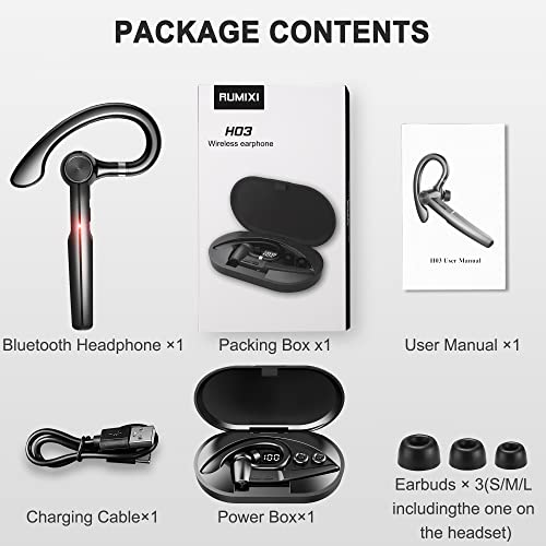 Bluetooth Headset with Microphone,48Hrs V5.3 Handsfree Wireless Headset Bluetooth Earpiece for Cell Phone/Business/Office/Driving/Trucker Driver,Bluetooth Headphones Earbuds for iPhone Android Samsung