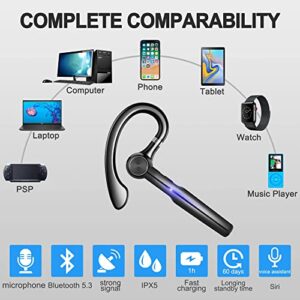 Bluetooth Headset with Microphone,48Hrs V5.3 Handsfree Wireless Headset Bluetooth Earpiece for Cell Phone/Business/Office/Driving/Trucker Driver,Bluetooth Headphones Earbuds for iPhone Android Samsung