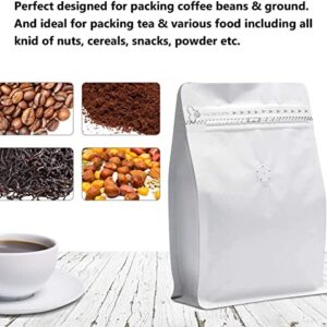 50 Count White Kraft Paper Coffee Bags, High Barrier Stand Up/Flat Bottom Zip Coffee Pouch with Air Release Valve and Reusable Pull Tab Side Zipper (50 Pieces, 12oz/0.75lb/340gm)